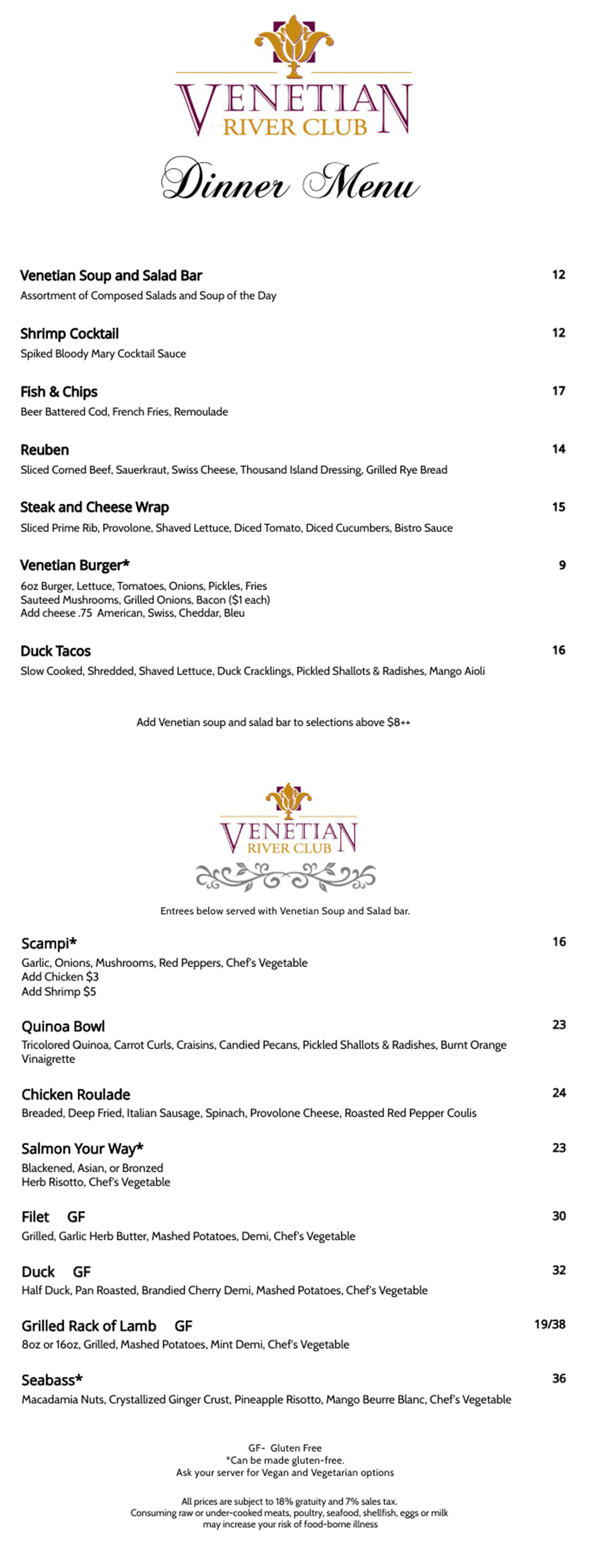 Venetian Dinner 5:00 pm - 7:40 pm - 7/9/2021 - Venetian River Club