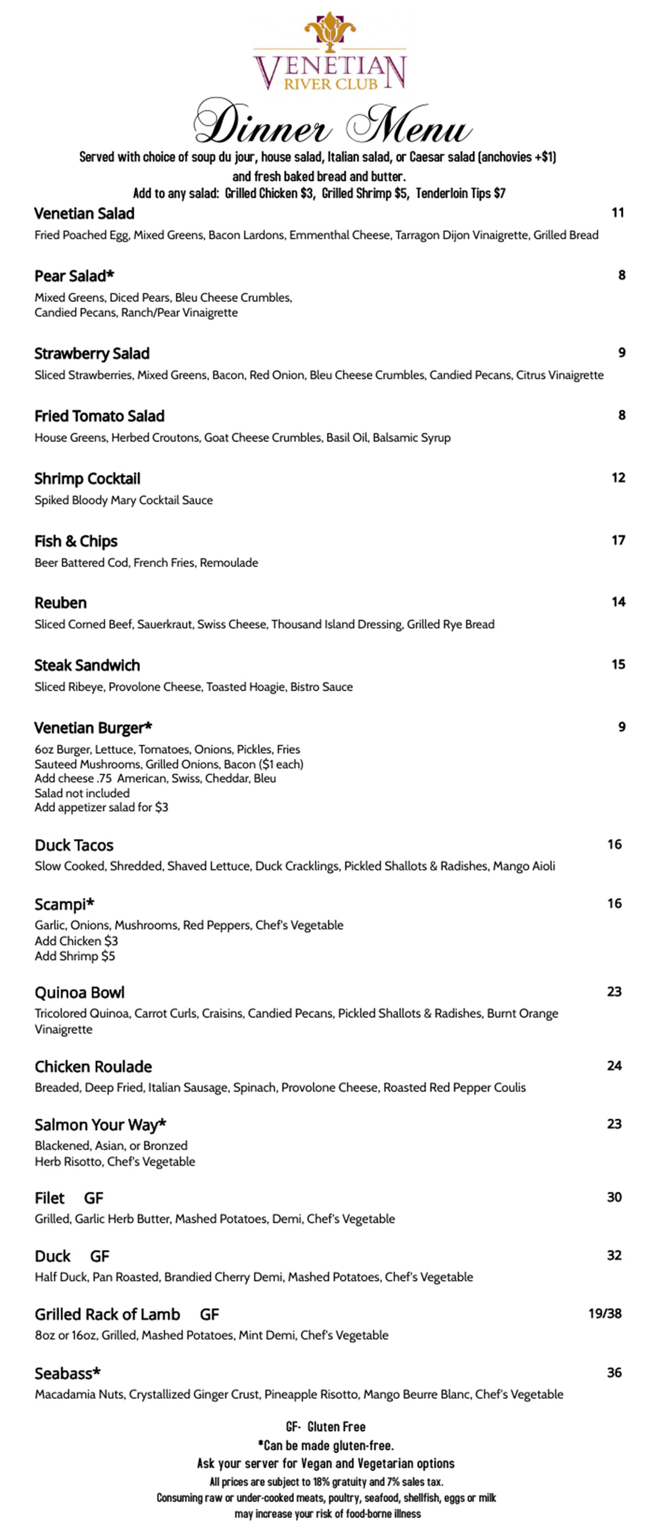 Venetian Dinner 5:00 pm - 7:40 pm - 6/9/2021 - Venetian River Club