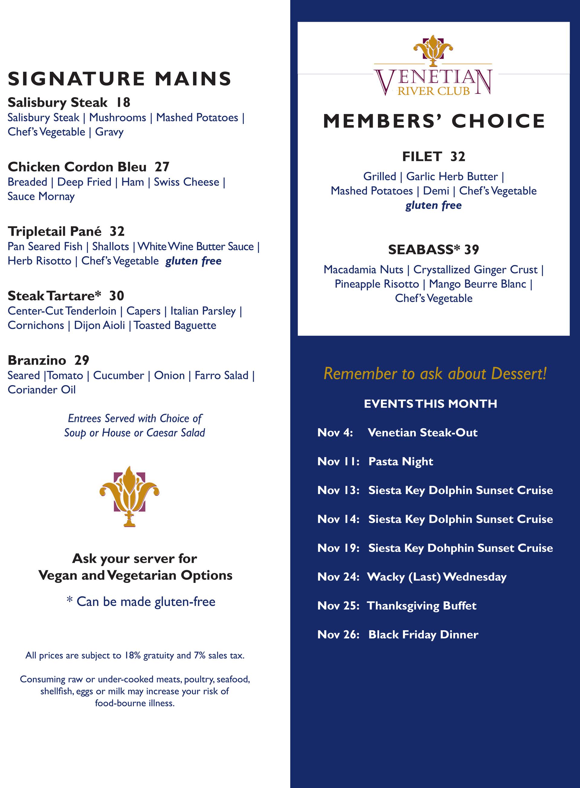 Venetian Dinner 5:00 pm - 7:40 pm - 11/17/2021 - Venetian River Club