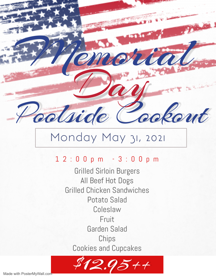 Poolside Holiday Cookout $12.95++ - 5/31/2021 - Venetian River Club