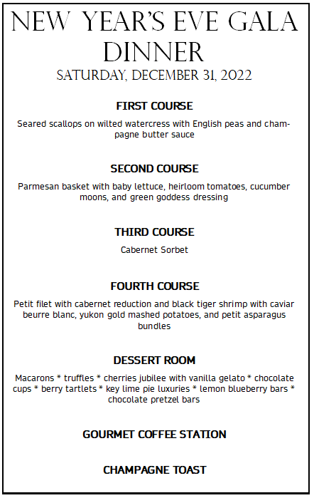 NEW YEARS EVE GALA - $150++ - 12/31/2022 - Venetian River Club