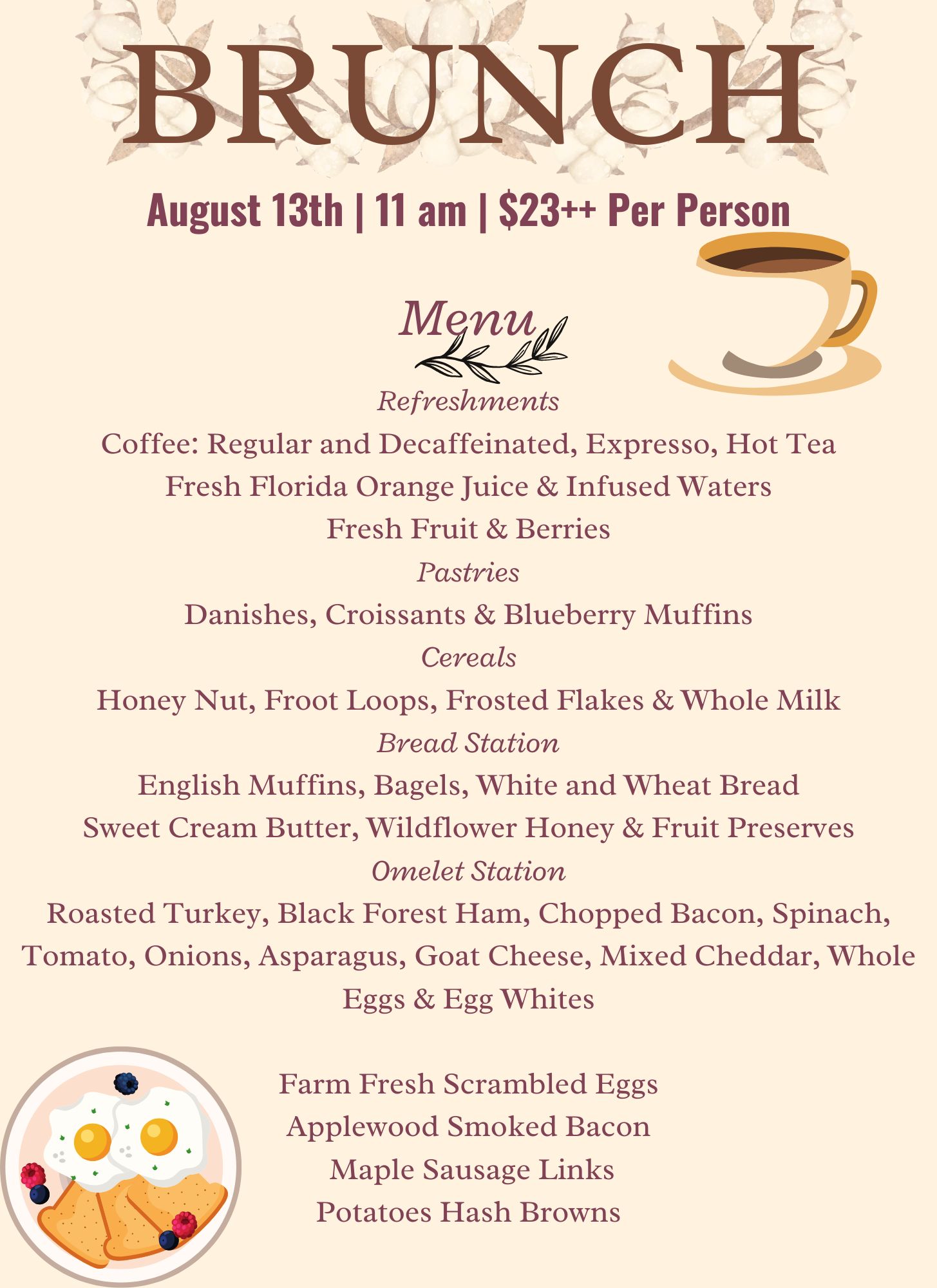 Late Summer Breakfast Brunch - 8/13/2023 - The Colony Golf & Country Club