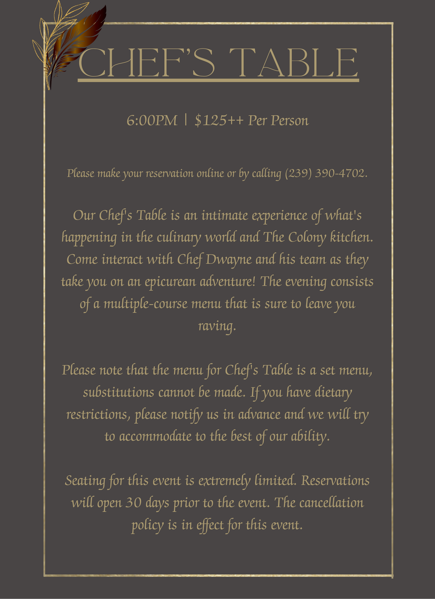 Chef's Table - 1/22/2024 - The Colony Golf & Country Club