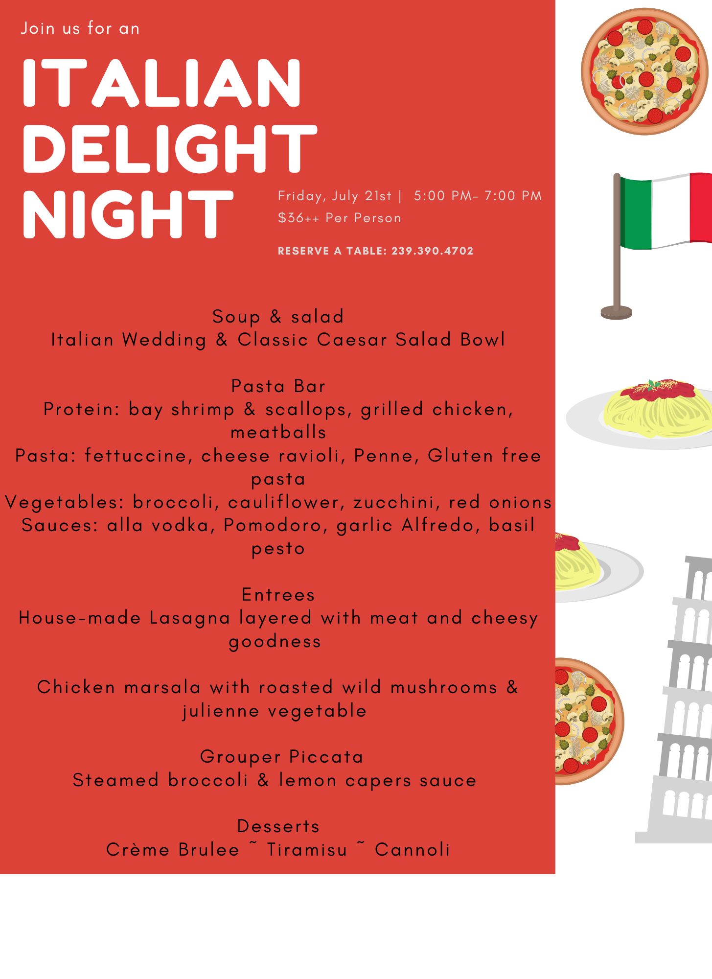 Italian Delight Night - 7/21/2023 - The Colony Golf & Country Club