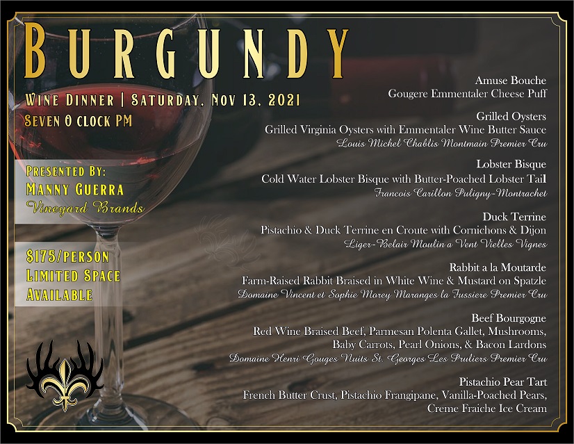 Burgundy Wine Dinner - 11/13/2021 - Big Easy Ranch