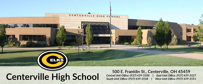 Image of Centerville High School logo and address