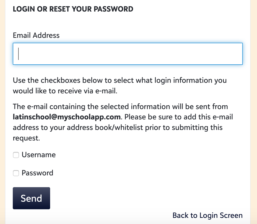 login or reset your password