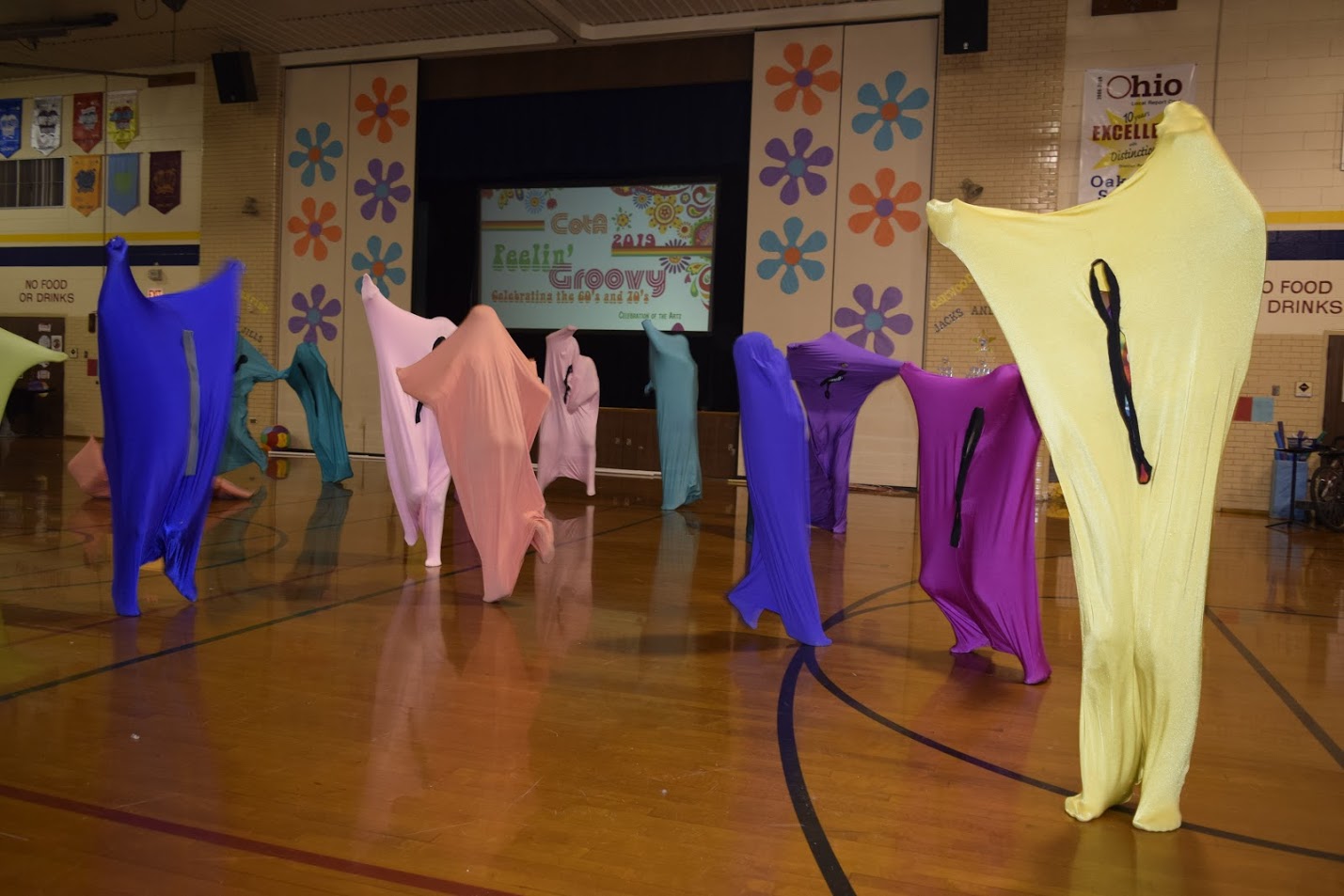 Students dancing in body socks