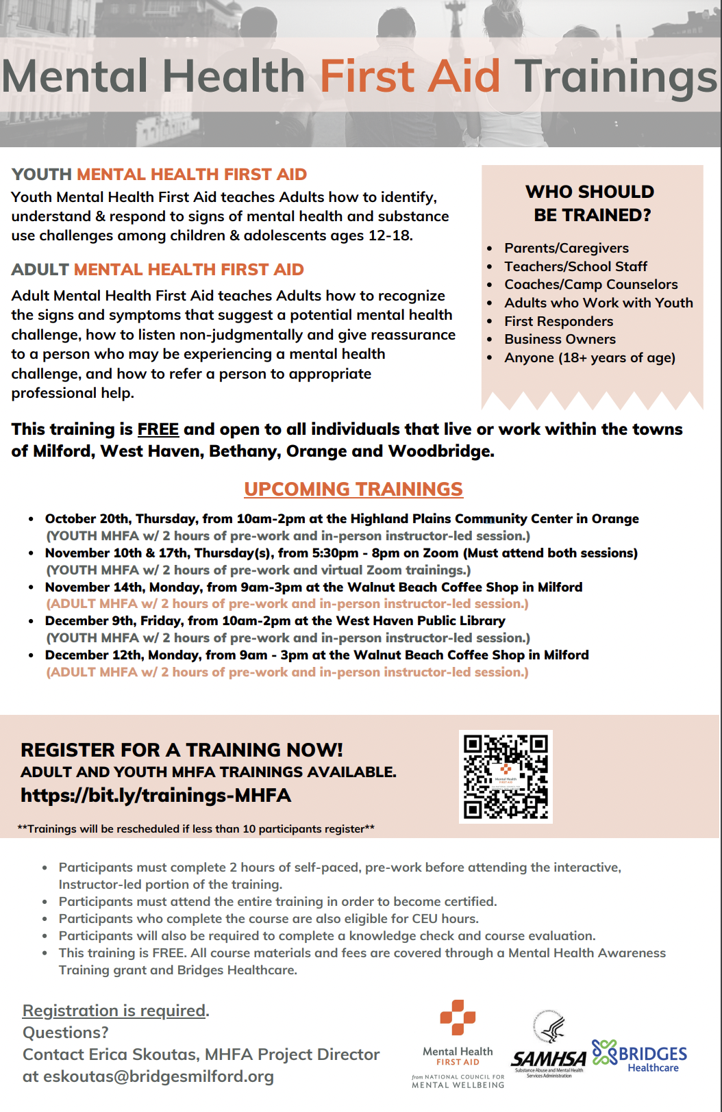 BRIDGES of Milford is providing Mental Health First Aid Trainings for ...