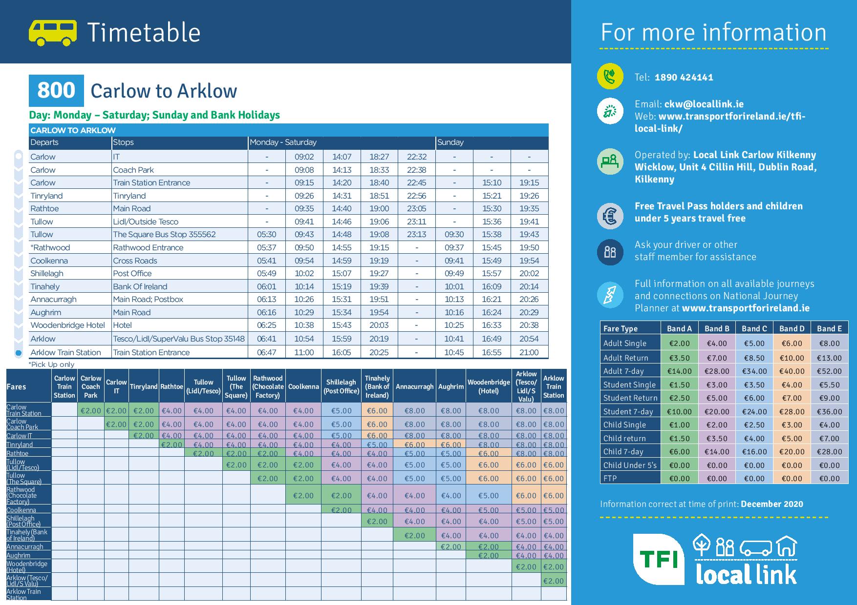 Local Link Bus Service Timetable: Carlow - Arklow