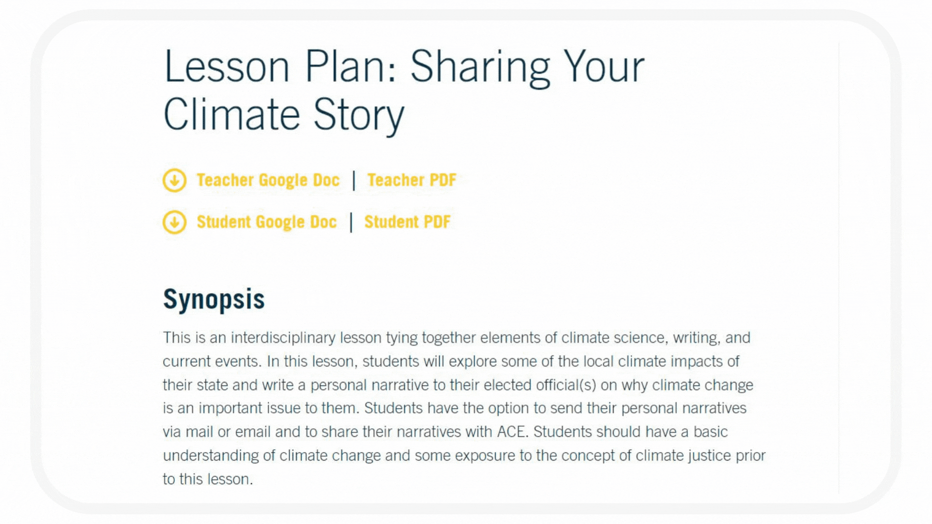 Climate Change Lesson Ideas Climate Change Lesson Ideas