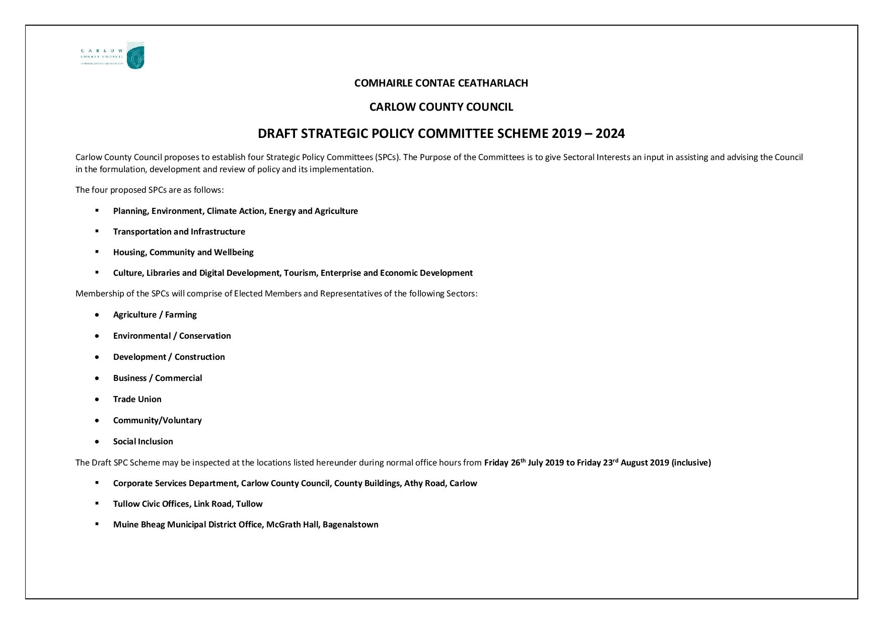 Draft Strategic Policy: Page 1